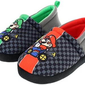 Super Mario Boys Slippers, Mario Kart Mismatched A-Line, Black, Size 12/13