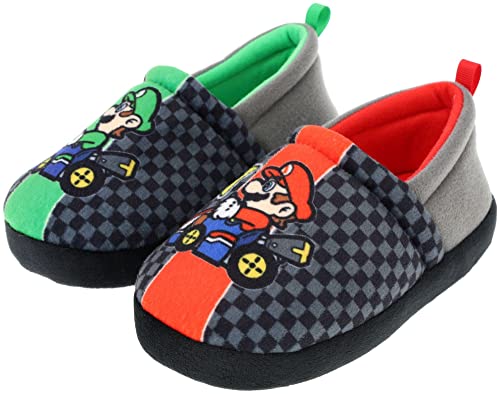 Super Mario Boys Slippers, Mario Kart Mismatched A-Line, Black, Size 12/13