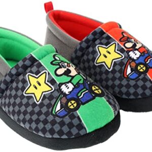 Super Mario Boys Slippers, Mario Kart Mismatched A-Line, Black, Size 12/13