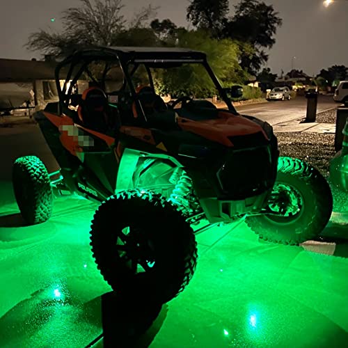 Winunite 8 Pods Green LED Rock Lights with 32-4/5Ft Extension Wires, Waterproof Off Road Truck Car ATV SUV Motorcycle Under Body Glow Light Trail Fender Lighting Rock Light