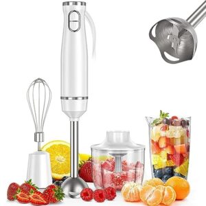 PHISINIC Immersion Hand Blender, 300W 5-in-1 Stick Blender, 2-Speed Electric Handheld Blender with 500ml food Chopping Bowl,600ml Measuring cup, Whisk rod use for Baby Food