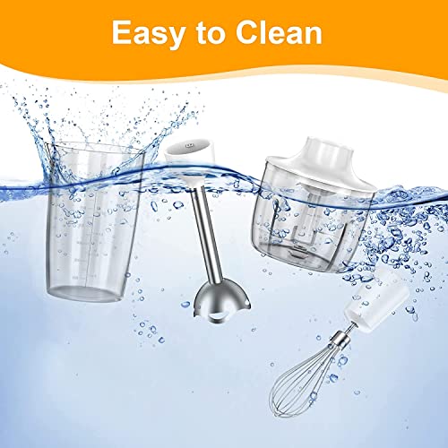 PHISINIC Immersion Hand Blender, 300W 5-in-1 Stick Blender, 2-Speed Electric Handheld Blender with 500ml food Chopping Bowl,600ml Measuring cup, Whisk rod use for Baby Food