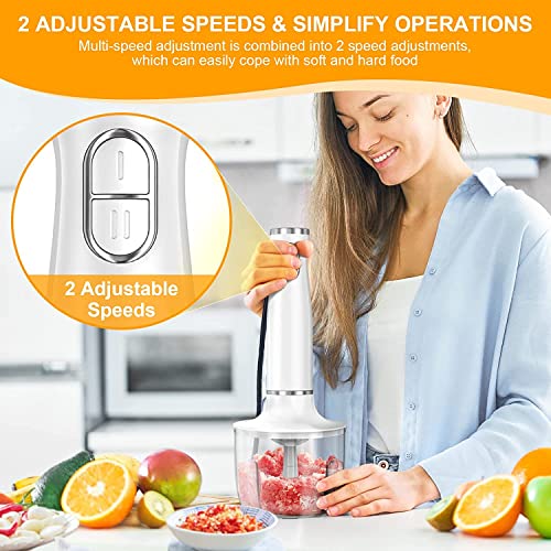 PHISINIC Immersion Hand Blender, 300W 5-in-1 Stick Blender, 2-Speed Electric Handheld Blender with 500ml food Chopping Bowl,600ml Measuring cup, Whisk rod use for Baby Food