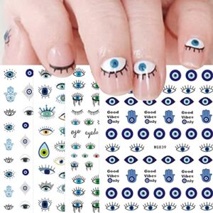 evil eye nail art stickers decals 7 sheets self adhesive pegatinas uñas turkish blue eye hamsa hand eye of fatima cartoon charms design manicure tips nail decoration for women girls gift