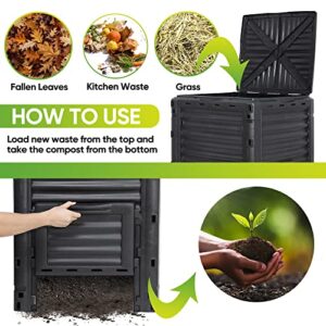 Garden Composter Bin Outdoor 80 Gallon(300L), Compost Container W/Easy Assembly, Lightweight, Aerating Compost Box for Kitchen Garden, Food Waste Recycling Composting Green