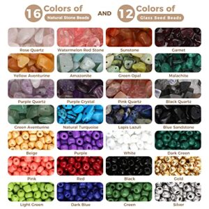 4000+ Crystal Natural Stone Beads for Jewelry Making with Irregular Chip Beads and 4MM Glass Seed Beads, Ring Making Kit with Gemstone Beads Charms Tassels Jewelry Wire Pliers Ring Measuring Tools