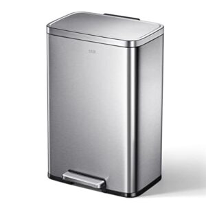 EKO Madison Brushed Stainless 50 Liter/13.2 Gallon Step Trash Can with Inner Liner - Fingerprint Resistant Finish