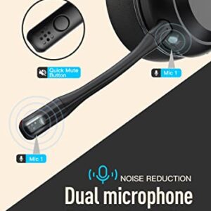 COOSII P80C Bluetooth Wireless Headphones with Dual Microphone with V5.0 USB Dongle for PC Computer Home Office Online Class Headset, 40H for Laptop Chromebook Cellphone Skype Zoom Call Center