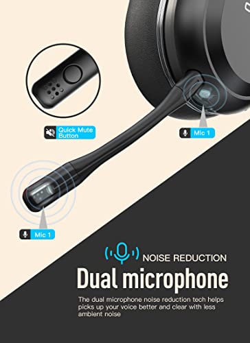 COOSII P80C Bluetooth Wireless Headphones with Dual Microphone with V5.0 USB Dongle for PC Computer Home Office Online Class Headset, 40H for Laptop Chromebook Cellphone Skype Zoom Call Center