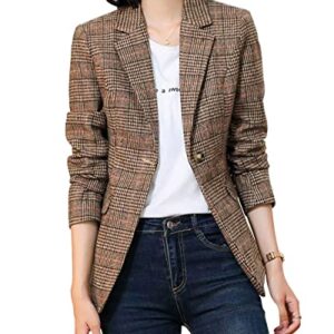 ebossy Women's Notch Lapel 2 Button Boyfriend Blazer Suit Houndstooth Plaid Jacket Coat (Medium, X-Brown)