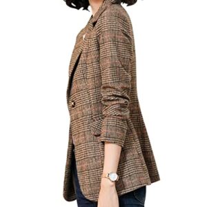 ebossy Women's Notch Lapel 2 Button Boyfriend Blazer Suit Houndstooth Plaid Jacket Coat (Medium, X-Brown)