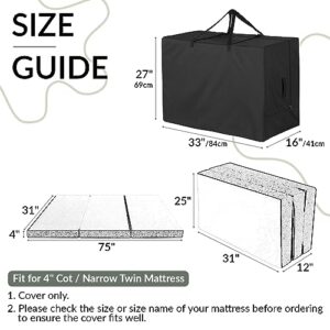 Joymo Folding Mattress Storage Bag for 4" Cot & Narrow Twin, Waterproof Foldable Mattress Cover for Moving, Heavy Duty Dustproof Floor Mattress Carry Case (27"x33"x16")