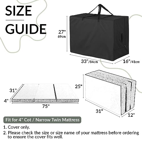 Joymo Folding Mattress Storage Bag for 4" Cot & Narrow Twin, Waterproof Foldable Mattress Cover for Moving, Heavy Duty Dustproof Floor Mattress Carry Case (27"x33"x16")