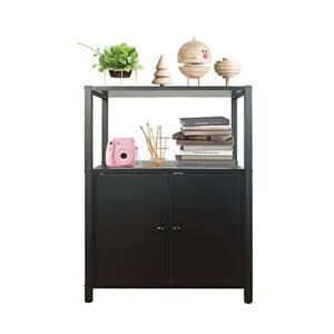 jahof 2-layer industrial bookshelf, bookcase with 2 doors, standing storage cabinet for living room, home office, bedroom, washroom, kitchen (2-tier, black)