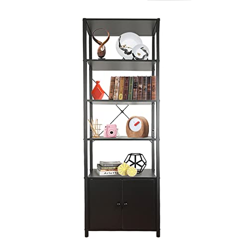 Jahof 5-Layer Industrial Bookshelf, Bookcase with 2 Doors, Standing Storage Cabinet for Living Room, Home Office, Bedroom, Washroom, Kitchen (5-Tier, Black)