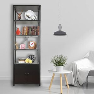 Jahof 5-Layer Industrial Bookshelf, Bookcase with 2 Doors, Standing Storage Cabinet for Living Room, Home Office, Bedroom, Washroom, Kitchen (5-Tier, Black)