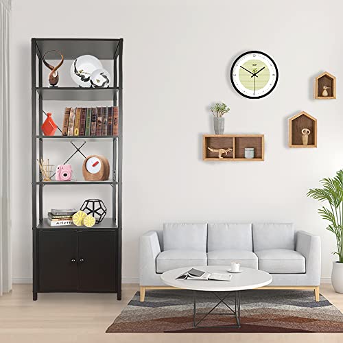 Jahof 5-Layer Industrial Bookshelf, Bookcase with 2 Doors, Standing Storage Cabinet for Living Room, Home Office, Bedroom, Washroom, Kitchen (5-Tier, Black)