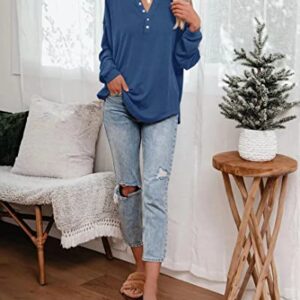 REVETRO Womens V Neck Henley Shirts Long Sleeve Sweatshirts Causal Pullover Button Down Tunic Tops Blue Small