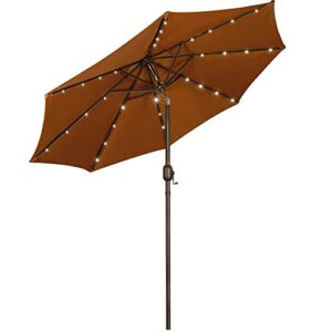 blissun 9 ft solar umbrella 32 led lighted patio umbrella table market umbrella with tilt and crank outdoor umbrella for garden, deck, backyard, pool and beach, brown