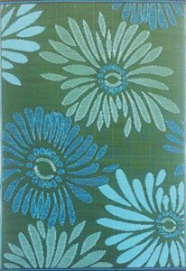 mad mats® outdoor rug, reversible plastic mat for patio, porch, deck, kitchen & bath, daisy, 4' x 6', aqua/green