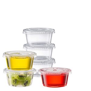 pantry value [100 sets - 2 oz.] jello shot cups with lids, small plastic condiment containers for sauce, salad dressings, ramekins, & portion control