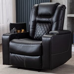 canmov electric power recliner chair with usb ports and cup holders, breathable leather home theater seating with hidden arm storage (black)