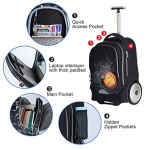 UNIKER Rolling Laptop Bag for 14 Inch Laptop,19 Inch Roller Bookbag for Teen Girl Boy,Wheeled Computer Bag,Sports Bag on Wheels,Trolley School Bag Basketball,Schoolbag with Wheels