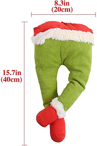 Christmas Elf Body Tree Decorations,Elf Head and Arms for Christmas Tree, Stole Christmas Elf Stuffed Leg Stuck Tree Topper Garland Ornaments Burlap Pose-able Plush Legs for Tree Ornaments