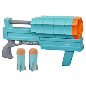 nerf roblox sharkbite: web launcher rocker blaster, includes code to redeem exclusive virtual item, 2 rockets, pump action