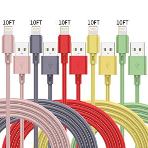 mfi certified iphone charger, (color) 5 pack 10 ft lightning charging cables usb data cord high speed cable compatible with iphone 13 12 11 xs xr x pro max mini 8 7 6s 6 plus 5s se ipad ipod airpods