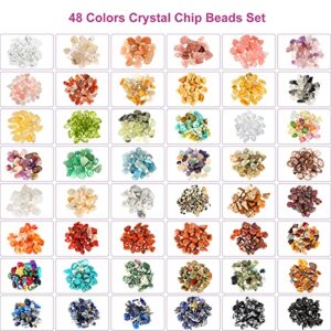 Quefe 2360pcs 48 Colors Crystals Beads for Ring Making Kit, Gemstone Chip Irregular Natural Stone with Jewelry Making Supplies for DIY Craft Necklace Bracelet Earrings