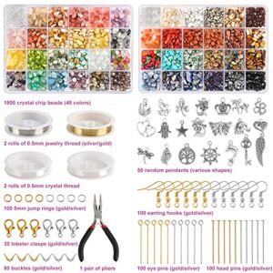 Quefe 2360pcs 48 Colors Crystals Beads for Ring Making Kit, Gemstone Chip Irregular Natural Stone with Jewelry Making Supplies for DIY Craft Necklace Bracelet Earrings