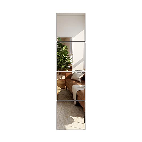 TRAHOME Wall Mirror Full Length, 12Inches x 4PCS, Glass Frameless Body Mirror Wall-Mounted for Gym, Bedroom, Living Room, Over The Door