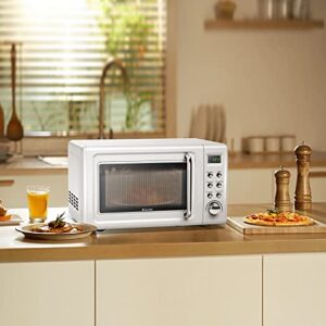 MAT EXPERT 0.7 Cu.ft Compact Microwave Oven, Digital Timing & Child Lock, Small Microwave w/Glass Turntable & 6 Preset Buttons, Delayed Start Function, 700W Mini Microwave w/5 Micro Power (White)