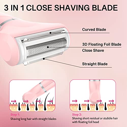 Electric Razors for Women, WUFAYHD Bikini Trimmer, 3 in 1 Foil Shaver Cordless Portable Wet & Dry, Rechargeable Body Hair Removal Public Hair, Legs Face Underarm