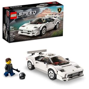 lego speed champions lamborghini countach 76908, race car toy model replica, collectible building set with racing driver minifigure