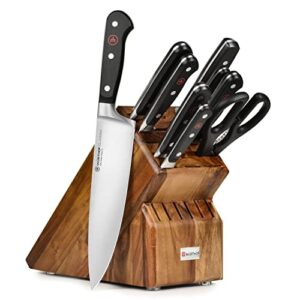 wusthof classic 10 piece knife set with acacia block