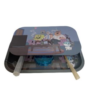 Metal Organizer Rolling Tray Cartoon Anime Design 10x6 Inches Includes Magnetic Cover Lid Multicolor USA10