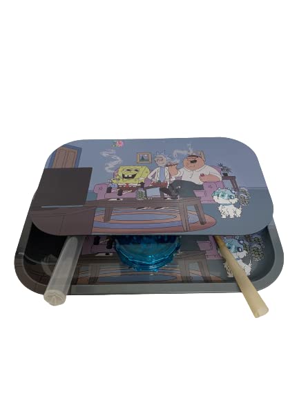 Metal Organizer Rolling Tray Cartoon Anime Design 10x6 Inches Includes Magnetic Cover Lid Multicolor USA10