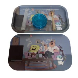 Metal Organizer Rolling Tray Cartoon Anime Design 10x6 Inches Includes Magnetic Cover Lid Multicolor USA10