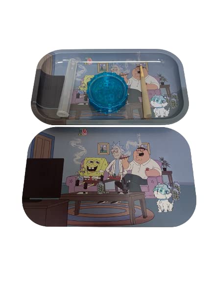 Metal Organizer Rolling Tray Cartoon Anime Design 10x6 Inches Includes Magnetic Cover Lid Multicolor USA10