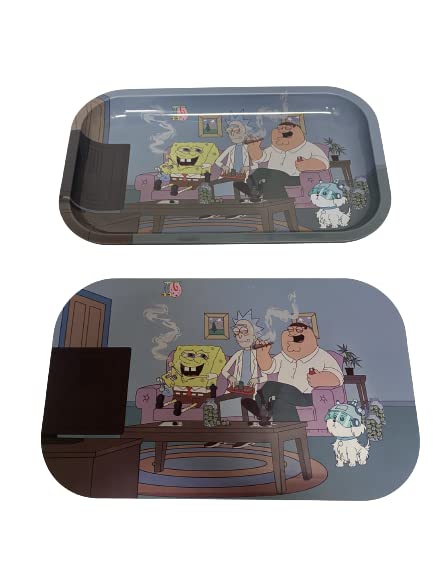 Metal Organizer Rolling Tray Cartoon Anime Design 10x6 Inches Includes Magnetic Cover Lid Multicolor USA10