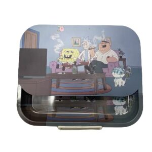 Metal Organizer Rolling Tray Cartoon Anime Design 10x6 Inches Includes Magnetic Cover Lid Multicolor USA10