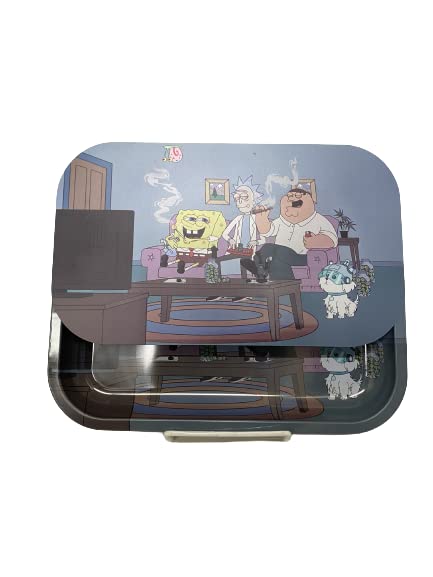 Metal Organizer Rolling Tray Cartoon Anime Design 10x6 Inches Includes Magnetic Cover Lid Multicolor USA10