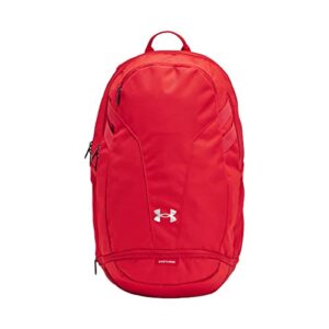 under armour hustle 5.0 team backpack, (600) red/red/metallic silver, one size fits all