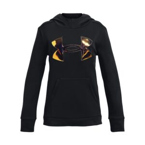 under armour girls armourfleece iridescent big logo hoodie , (001) black / / iridescent , youth x-large