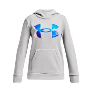 under armour girls armourfleece iridescent big logo hoodie , (014) halo gray medium heather / / iridescent , youth medium