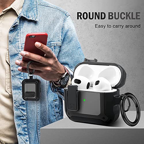 Valkit Airpod 3rd Generation Case 2021 Secure Lock Clip Case Apple AirPod 3 Case Cover Military Armor Series Full-Body Rugged Hard Shell for Men Women with Keychain Carabiner,Wireless Charging (Black)