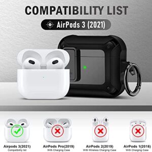 Valkit Airpod 3rd Generation Case 2021 Secure Lock Clip Case Apple AirPod 3 Case Cover Military Armor Series Full-Body Rugged Hard Shell for Men Women with Keychain Carabiner,Wireless Charging (Black)