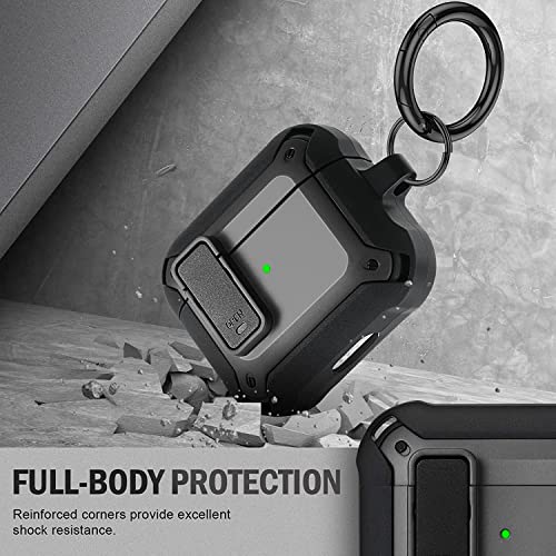 Valkit Airpod 3rd Generation Case 2021 Secure Lock Clip Case Apple AirPod 3 Case Cover Military Armor Series Full-Body Rugged Hard Shell for Men Women with Keychain Carabiner,Wireless Charging (Black)